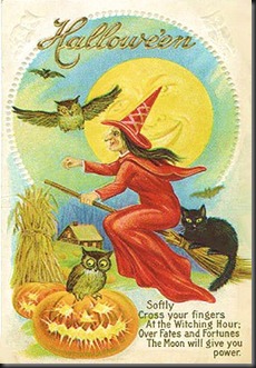 Spooky Hollow Lane: Vintage Witch Postcard